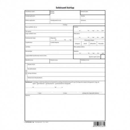 Sebészeti kórlap szabadlap A/4 négyoldalas - Papiro24 Irodaszer webáruház